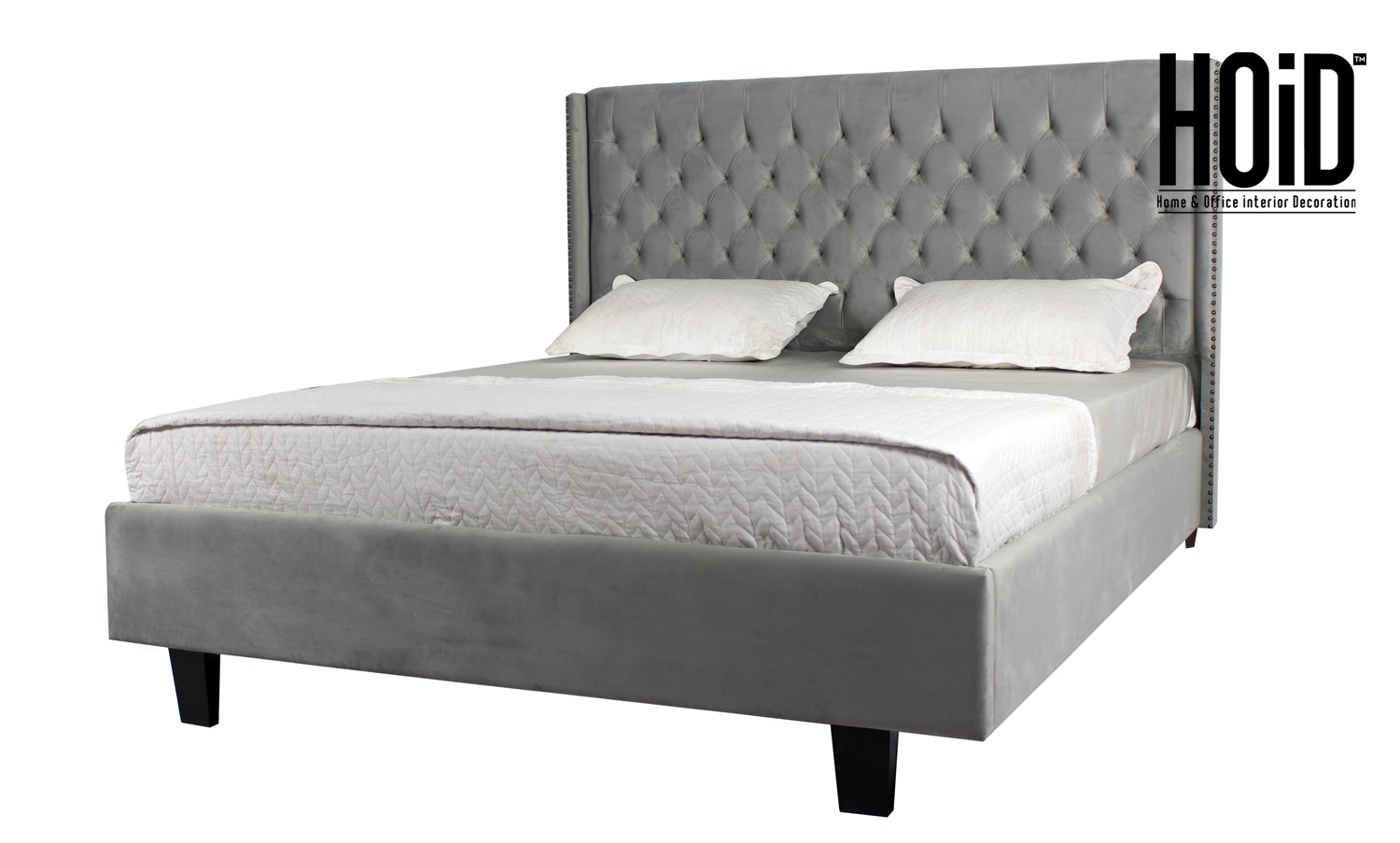 River Tufted Bed with 2 Kiki Side Tables - HOiD.pk