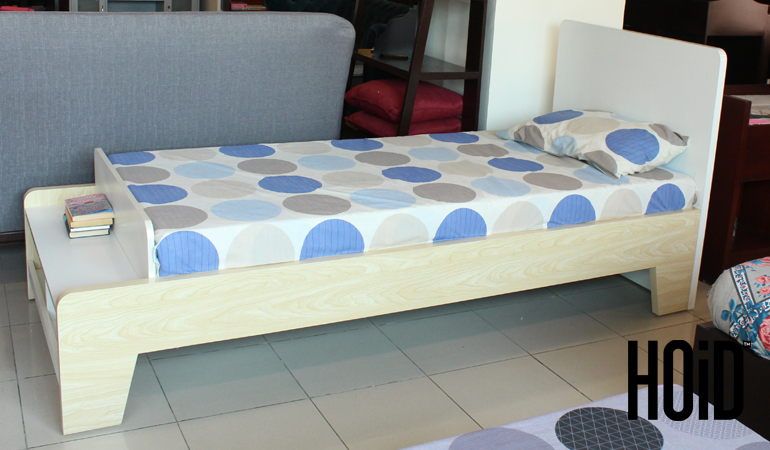Saman! Single Bed with Storage Shelf in Lamination Pressing - HOiD.pk