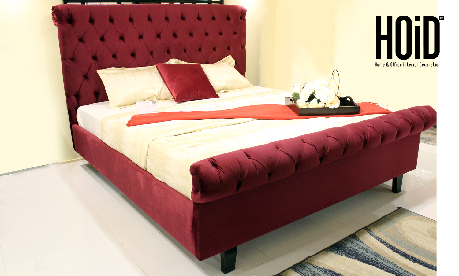 Prime Tufted Bed in Suede Fabric - HOiD.pk