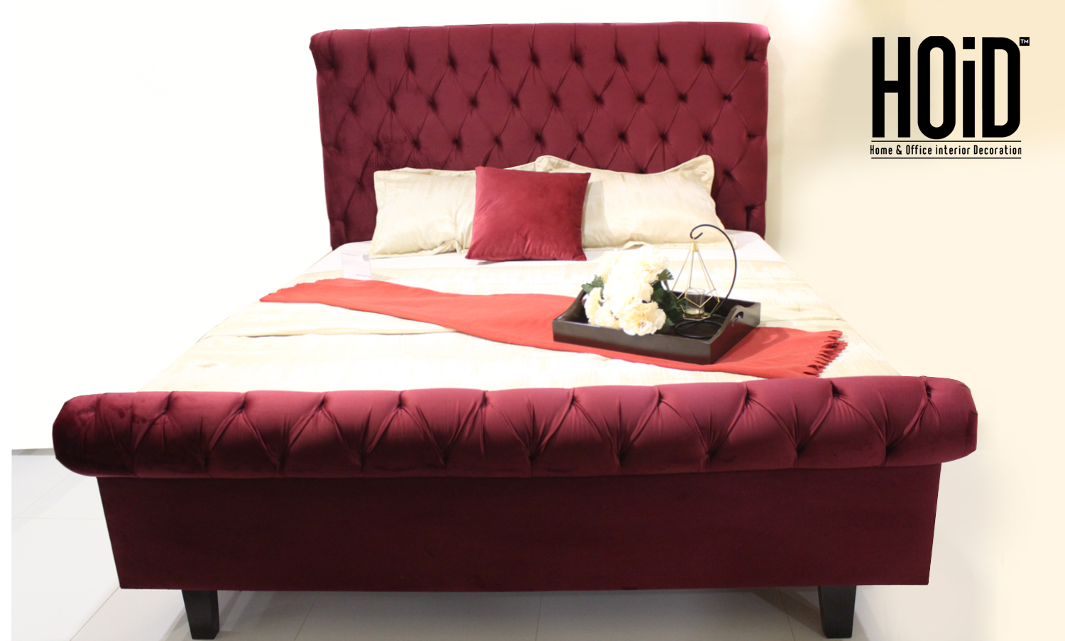 Prime Tufted Bed in Suede Fabric - HOiD.pk