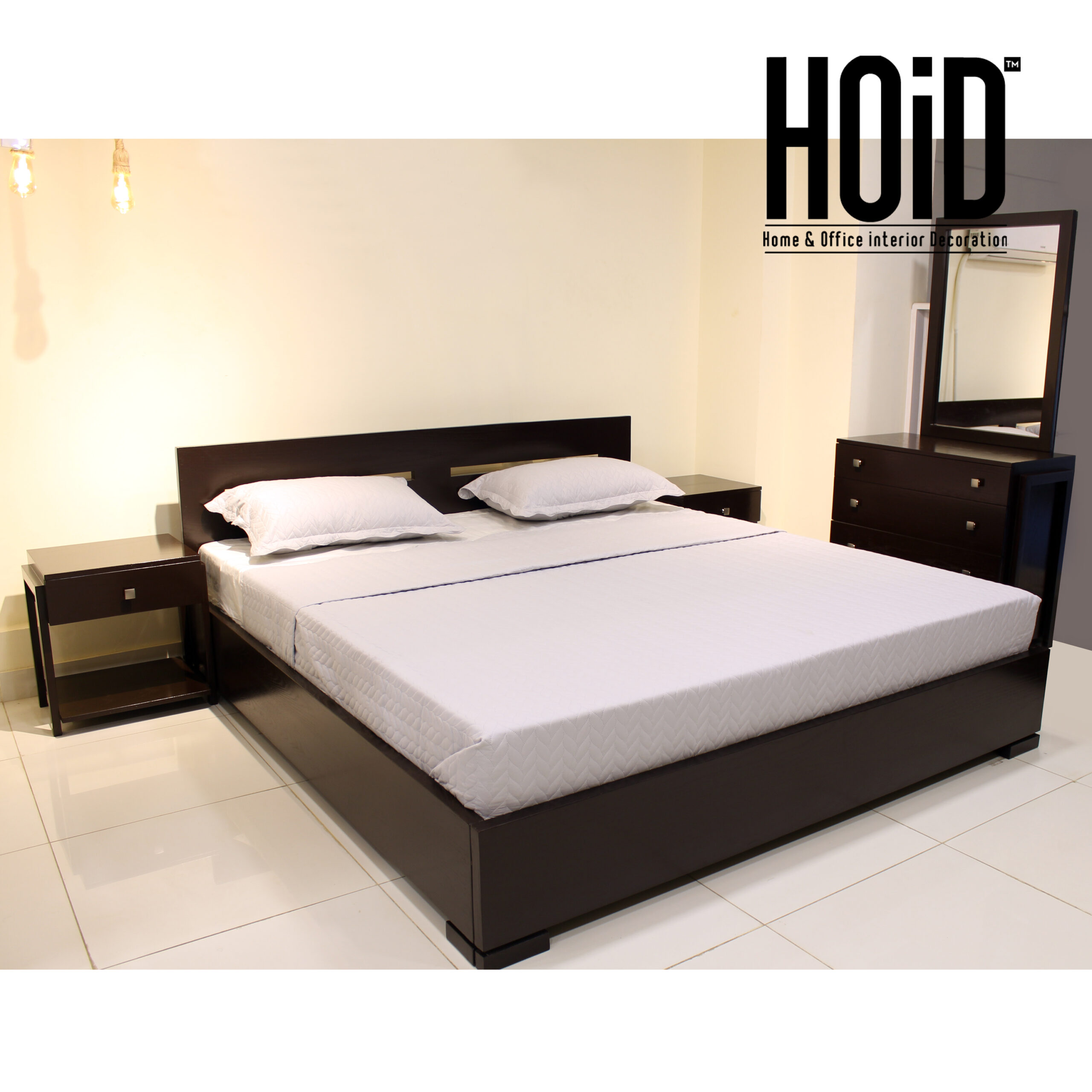 Capri Bed with Mika Side Tables & Dresser with Mirror - HOiD.pk