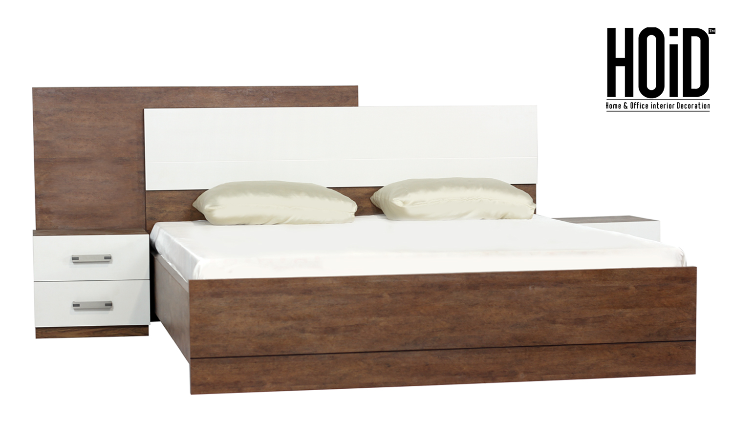 Code Bed with Extended Panel & 2 Side Tables - HOiD.pk