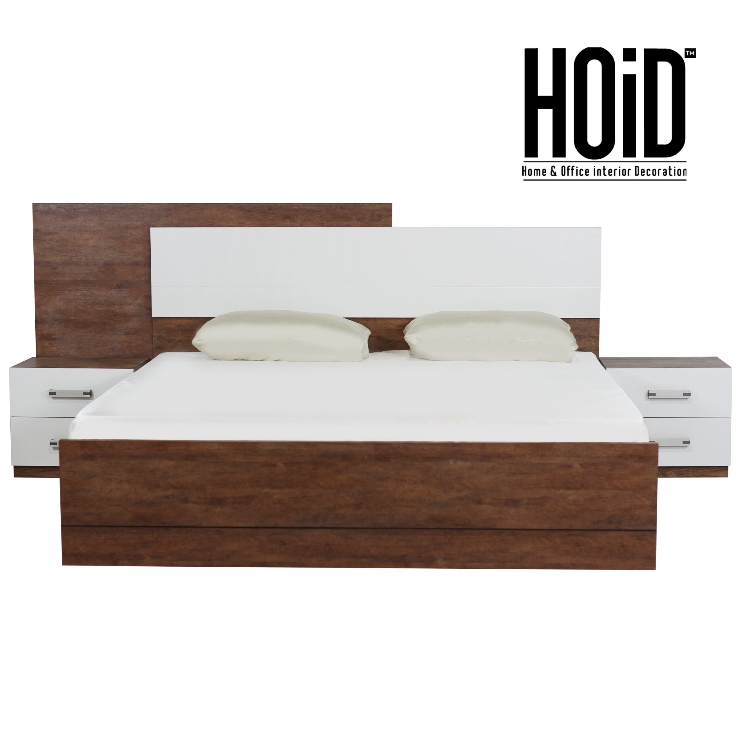 Code Bed with Extended Panel & 2 Side Tables - HOiD.pk