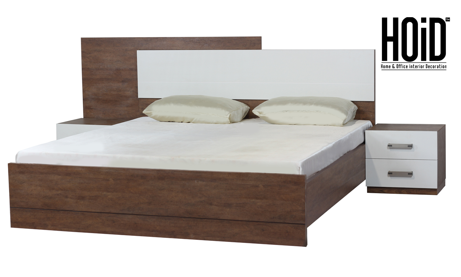 Code Bed with Extended Panel & 2 Side Tables - HOiD.pk