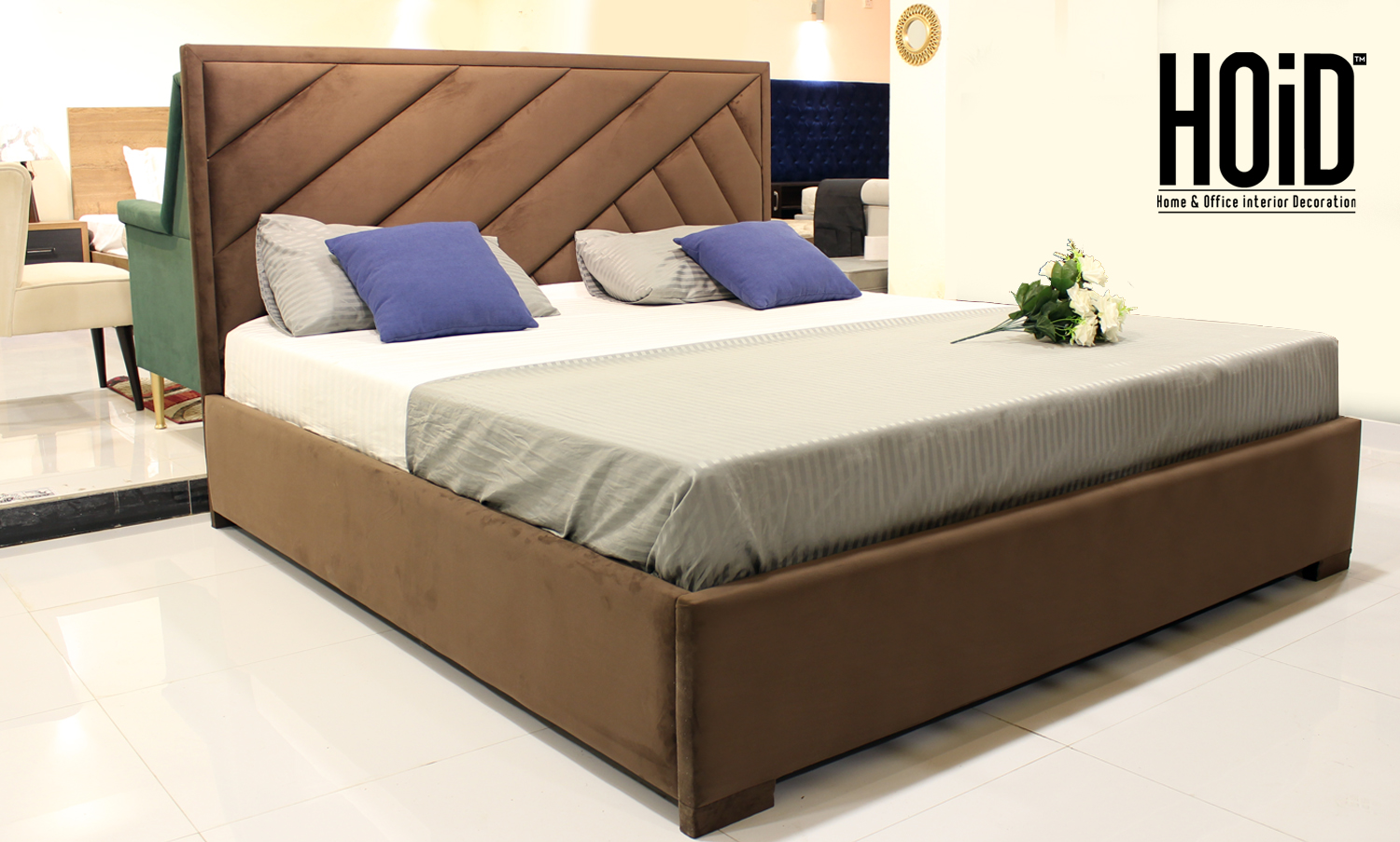 Gradient Fabric King Size Bed - HOiD.pk