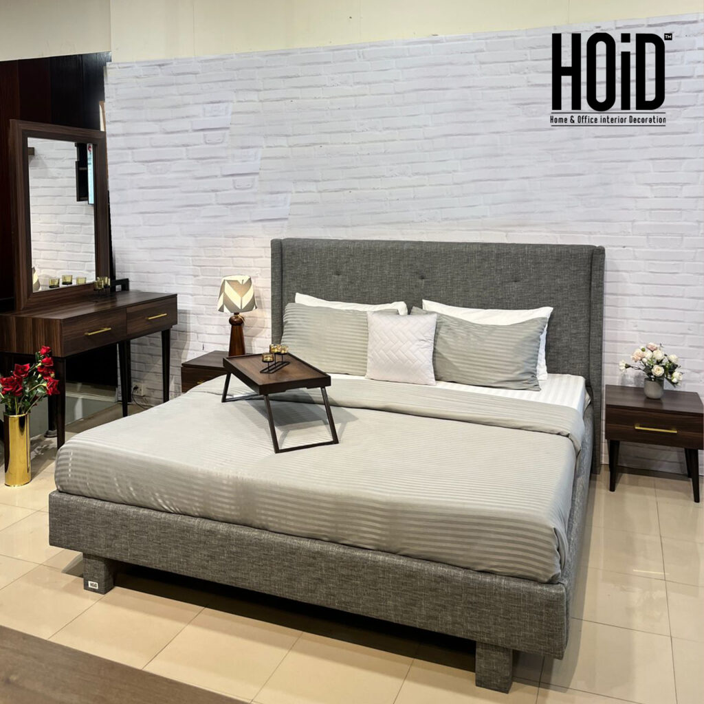 Dotted Bed with 2 Pattern Side Tables, Dresser & Mirror - HOiD.pk