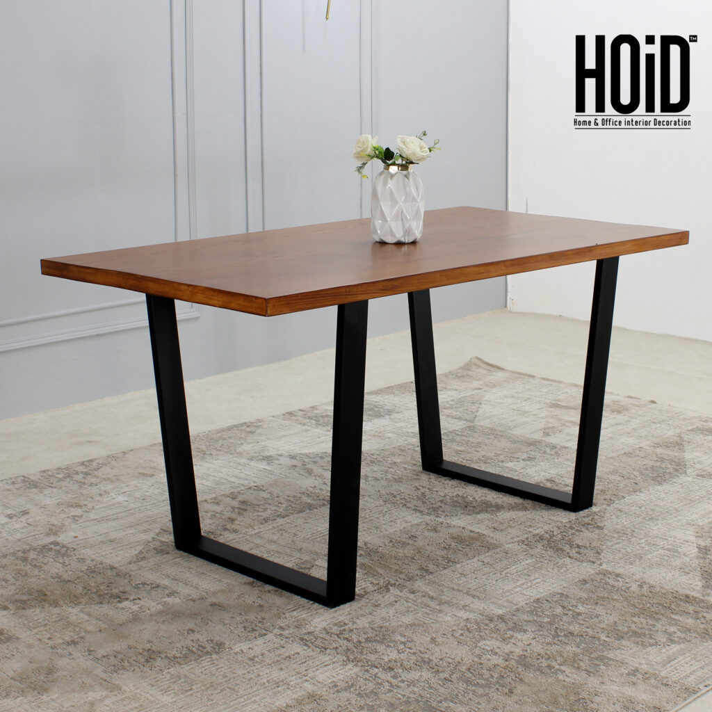 Element Dining Table in Solid Wood with Wrought Iron Legs - HOiD.pk